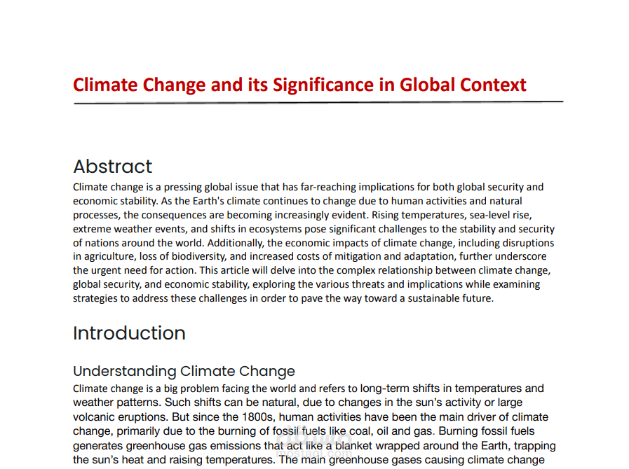 Climate Change and its Significance in Global Context | مستقل