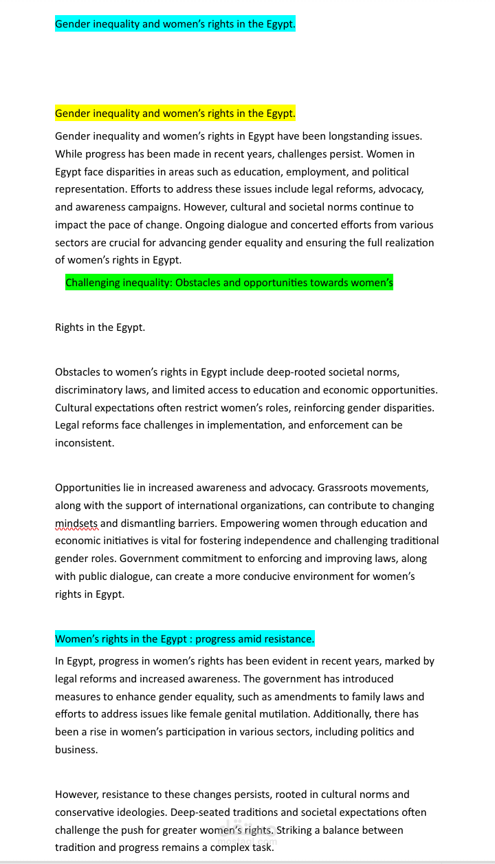 Gender inequality and women’s rights in the Egypt. | مستقل