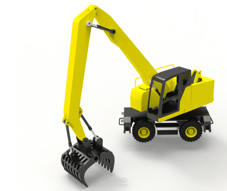 3D Model of a Wheeled Excavator with Grapple Attachment | Designed in ...