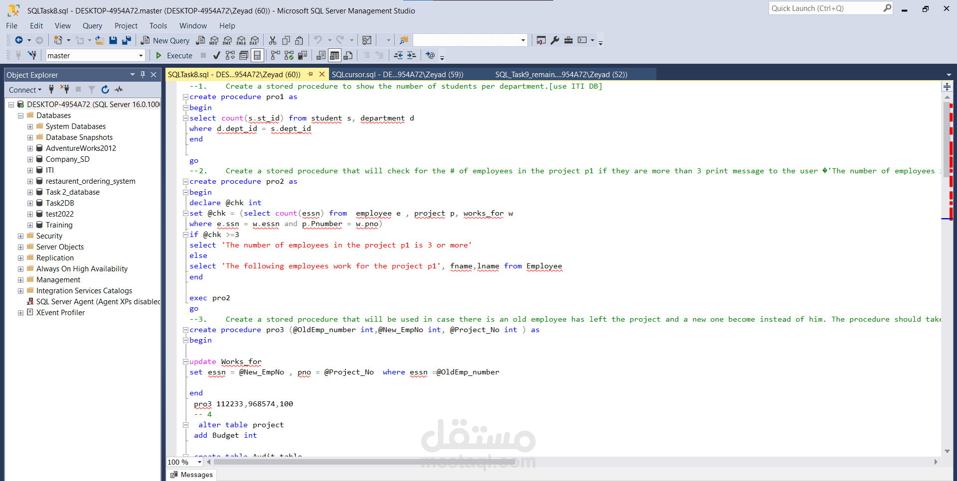 Database Sql Server Trigger And Stored Procedures مستقل