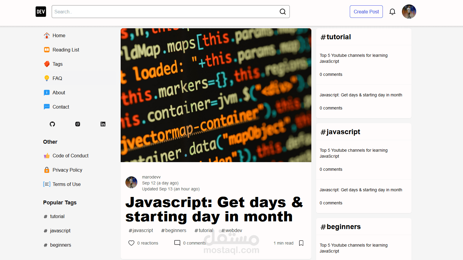 Devto Clone | مستقل