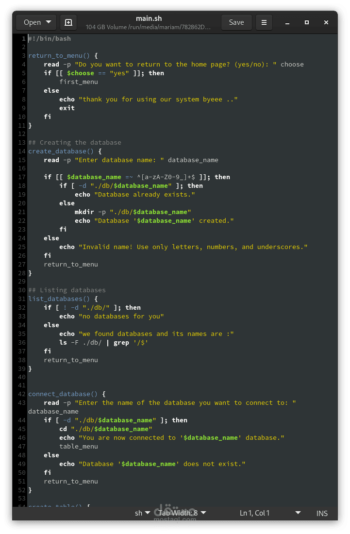 Database Management System using Bash Scripting | مستقل Database Management System using Bash Scripting | مستقل