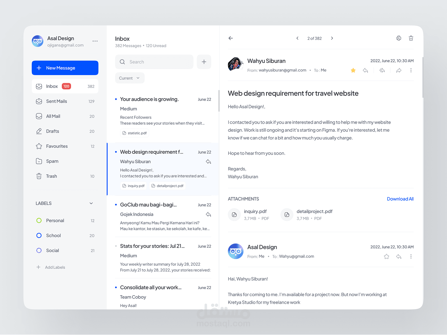 ايمايل متكامل (A full stack Mail Web Application) | مستقل