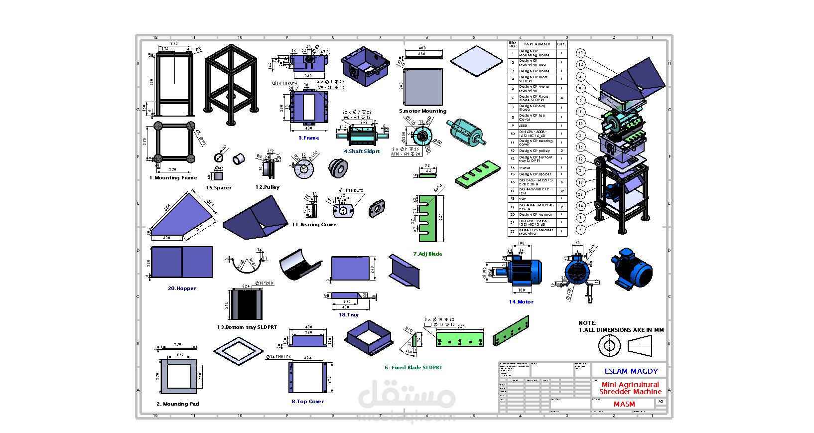 Mini Agricultural Shredder Machine drawing | مستقل