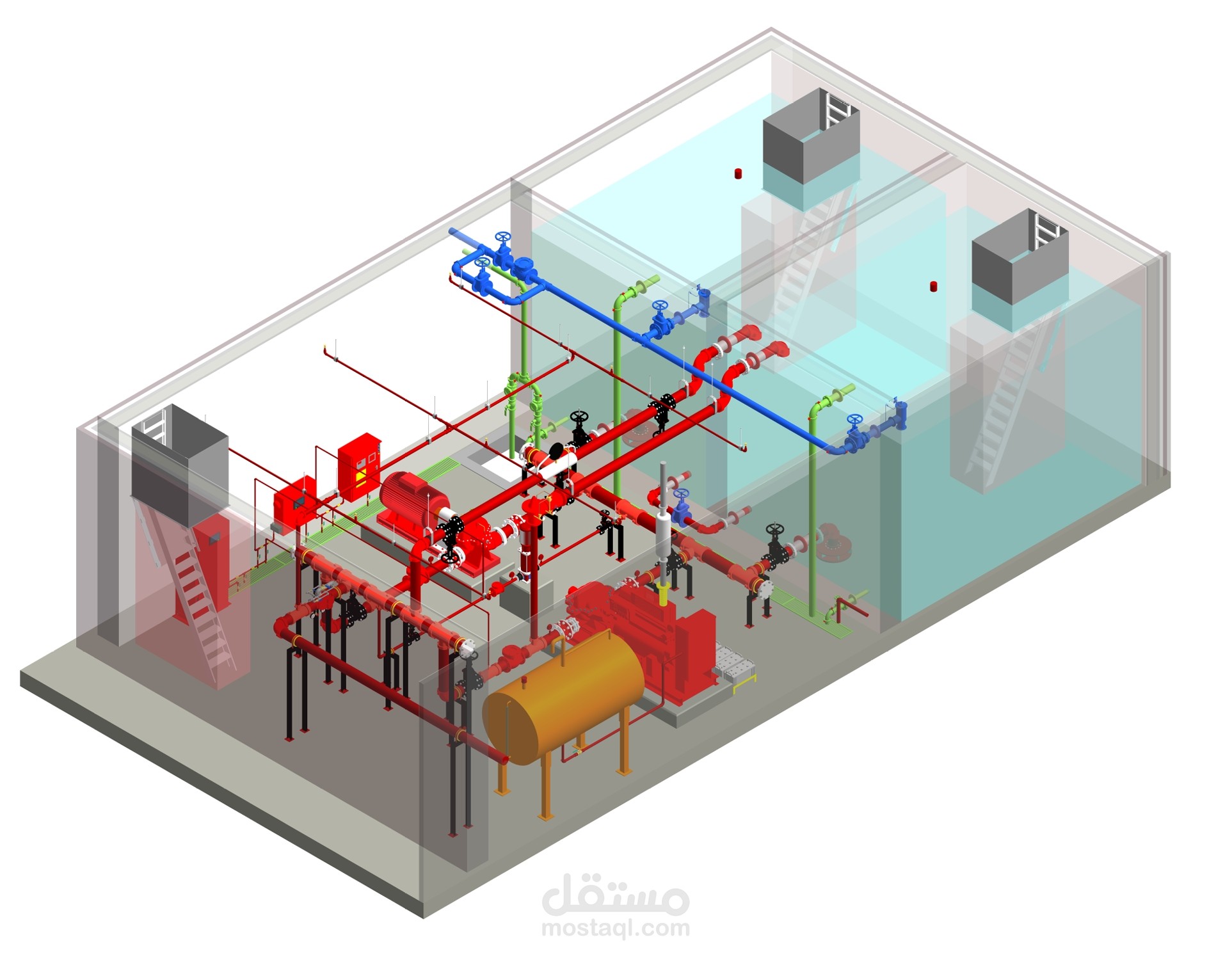 Design Of Fire Fighting Works for Pump Room of a hospital | مستقل