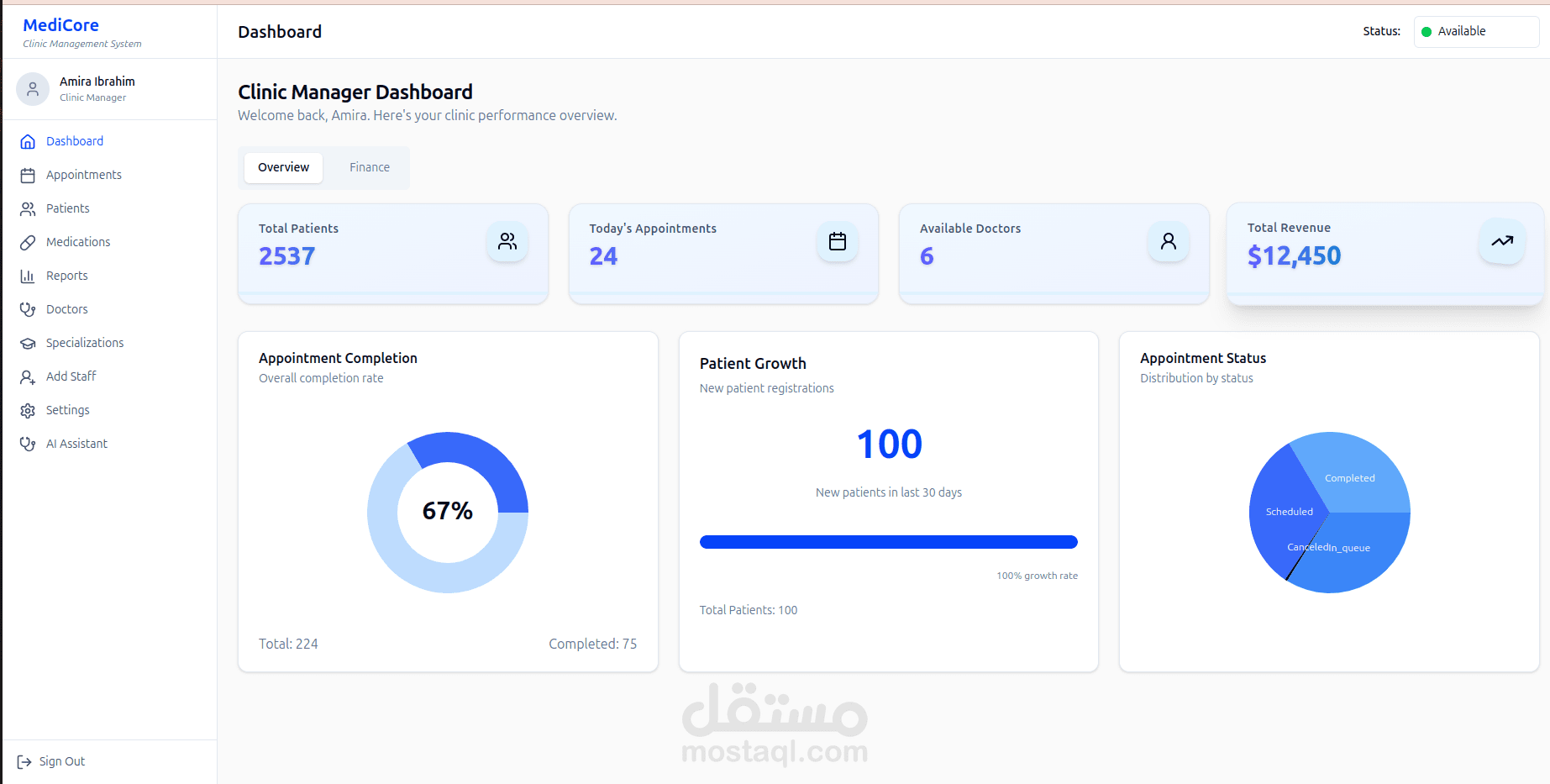 MediCare Full stack clinic management system | مستقل