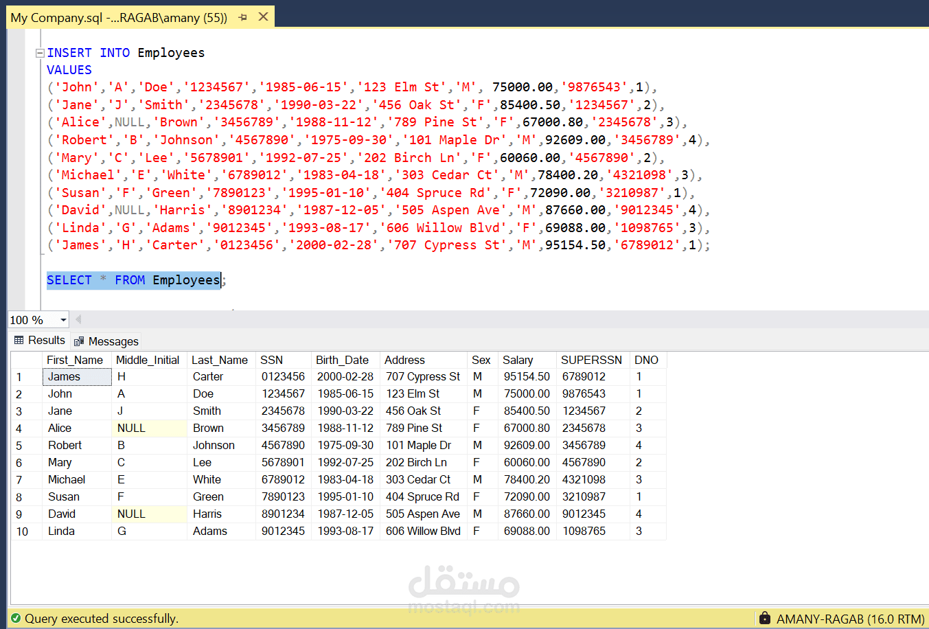 قاعدة بيانات لشركة على sql | مستقل