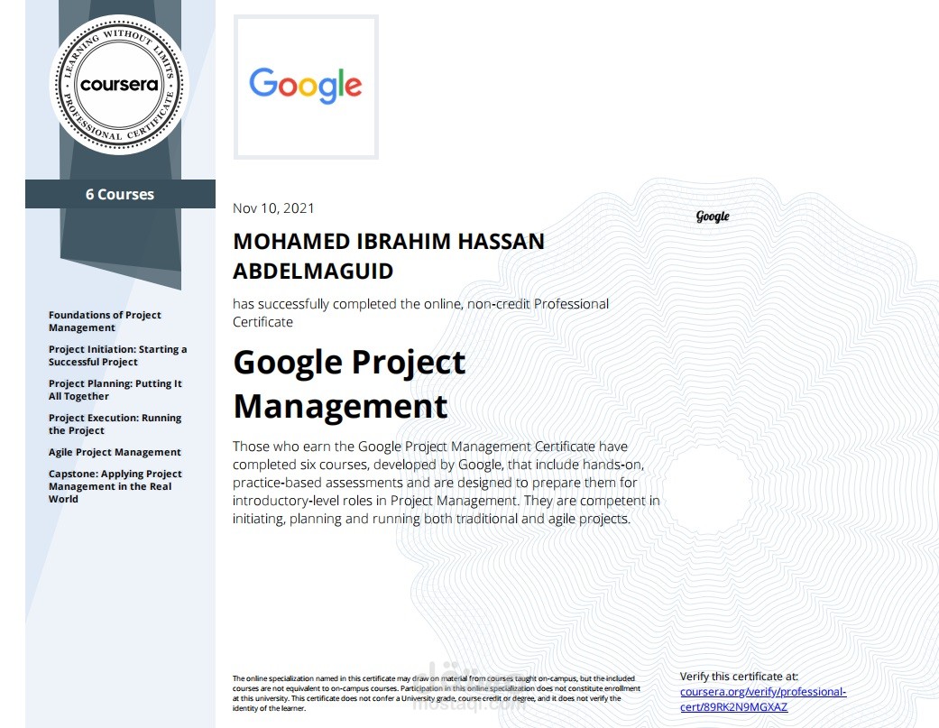 شهادة محترف إدارة المشاريع من Google | مستقل