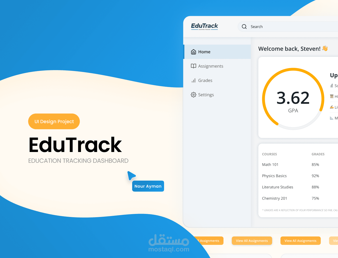 تصميم داشبورد EduTrack لمتابعة الأداء التعليمي وتحليل التقدم الأكاديمي | مستقل
