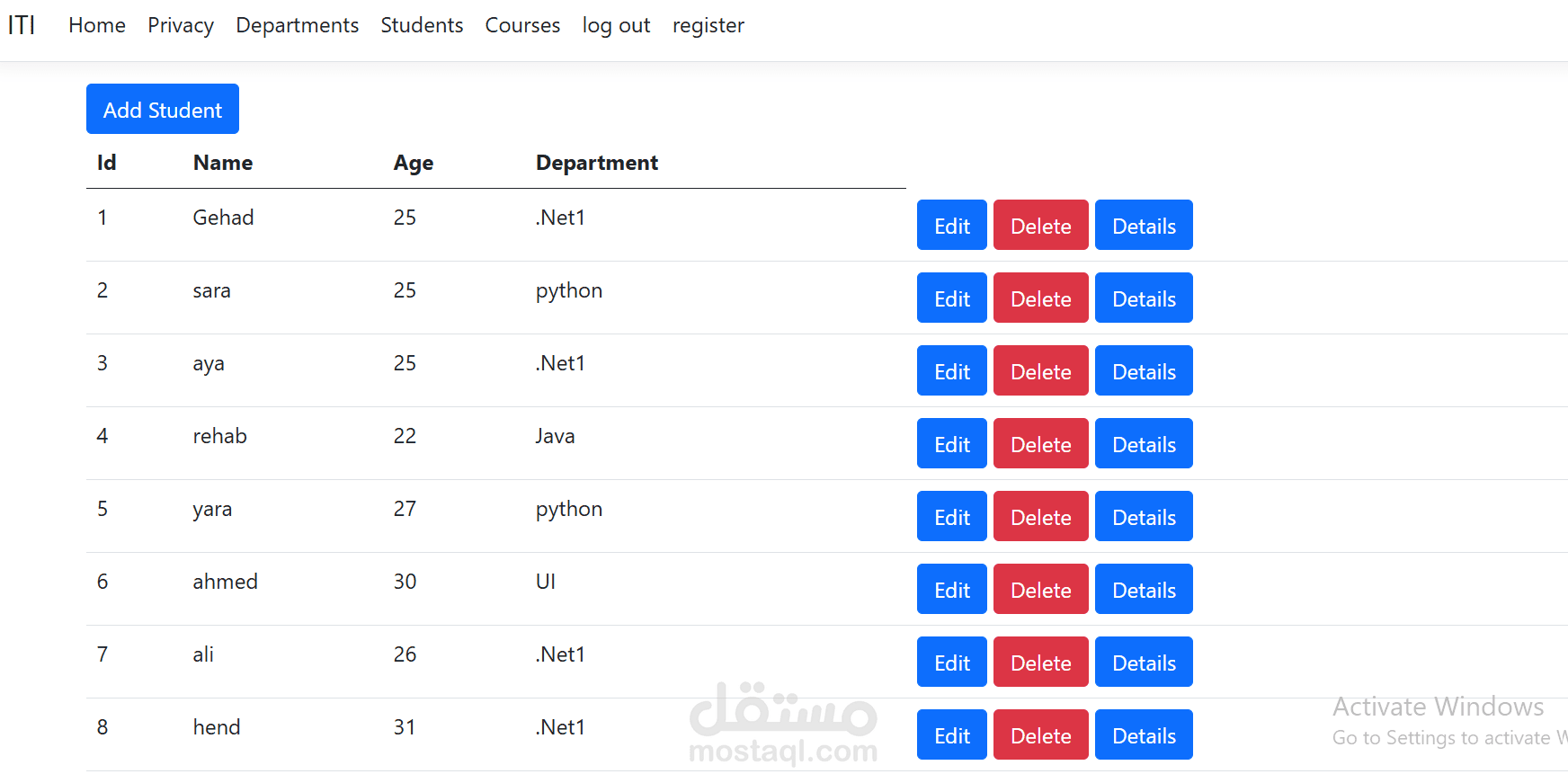 Students management system(using ASP.NET Core MVC,EF Core and LINQ) | مستقل