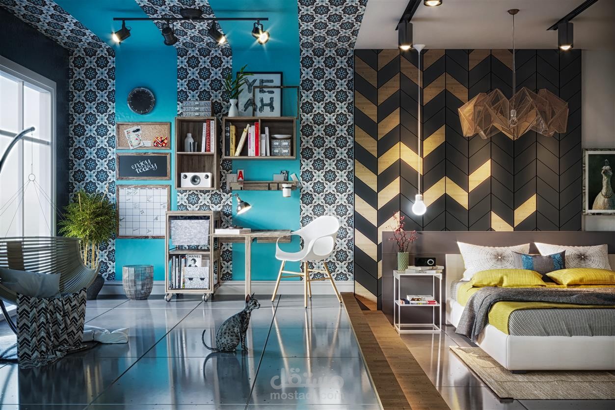 Modern bedroom with workspace | مستقل