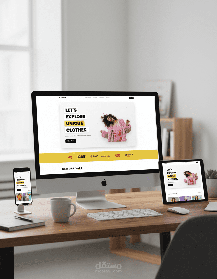 واجهة متجر إلكتروني حديثة مبنية بـ React (Landing Page + أقسام أساسية ...