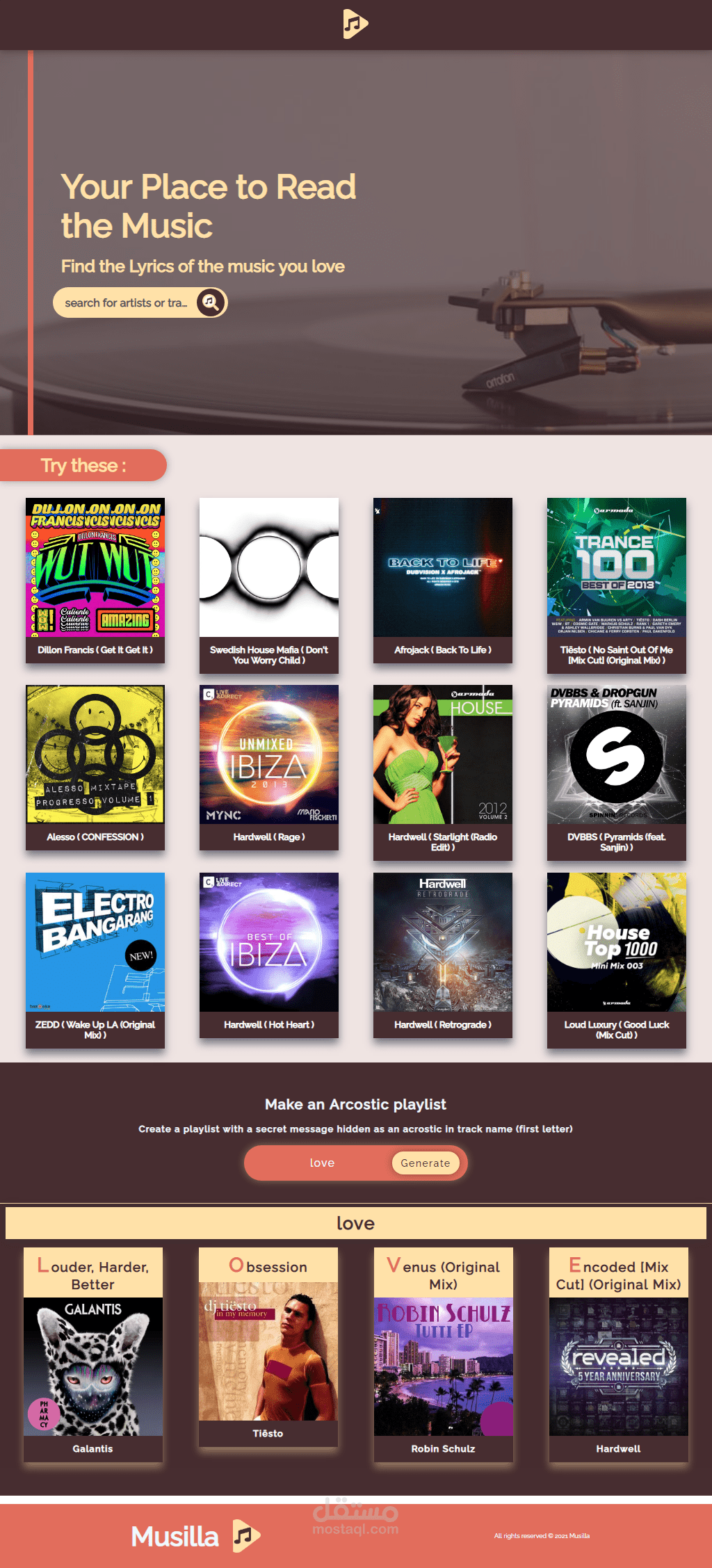 Musilla Lyrics App | مستقل