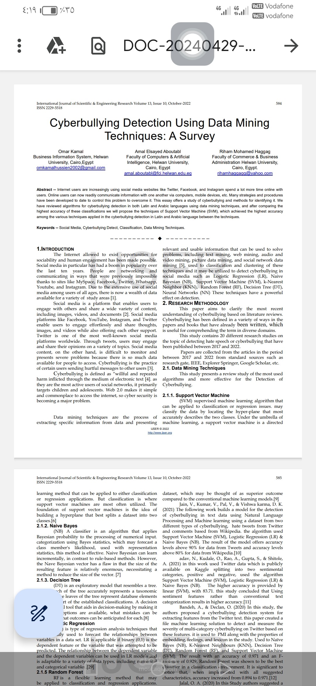 Cyberbullying Detection Using Data Mining Techniques A Survey مستقل