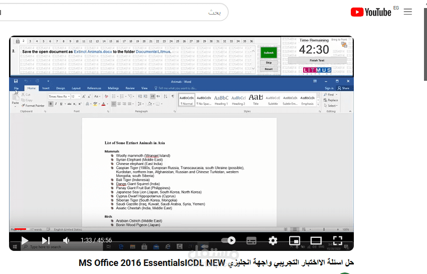 حل اسئلة الااختبار التجريبي واجهة انجليزي MS Office 2016 Essentials ICDL NEW | مستقل