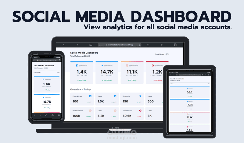 Responsive Social Media Dashboard with Dark mode | مستقل Responsive Social Media Dashboard with Dark mode | مستقل